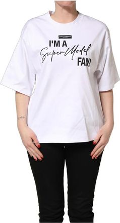 Dolce & Gabbana Femme, Tops, Blanc, Taille: 44 FR T-shirt Jersey Imprim&eacute; Fan Im A Super Model