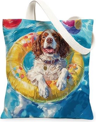 Generic Sac fourre-tout amusant en toile pour le shopping, 33 x 38 cm, sac &agrave; bandouli&egrave;re r&eacute;utilisable pour femme, peinture danimaux domestiques, d&eacute;coration ca