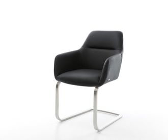 DELIFE Freischwinger Pejo-Flex Echt-Leder Schwarz Freischwinger flach Edelstahl Taschenfederkern, Esszimmerst&uuml;hle