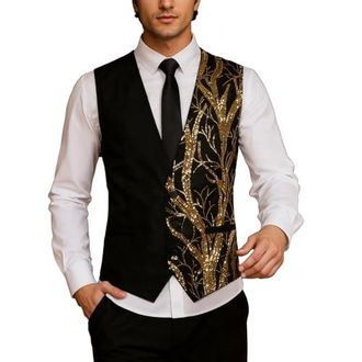 Generico Gilet brillant pour homme avec paillettes Col en V Gilet de costume d&eacute;contract&eacute; accrocheur Blazer traditionnel sans manches Blazer de f&ecirc;te sportive et