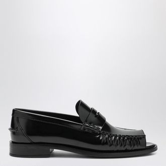 Prada Schwarze Loafer aus geb&uuml;rstetem Leder mit Peeptoe