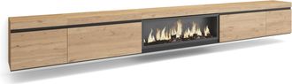 Skraut Home | TV-Schrank, Lowboard | für Wohnzimmer und Esszimmer | 368x45x35 | Elektrokamin XXL | Hängend | Moderner Stil | Eiche
