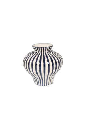 Ambia Home Vase, Wei&szlig;, Dunkelblau, Keramik, rund, 21 cm, zum Stellen, auch f&uuml;r frische Blumen geeignet, Dekoration, Vasen, Keramikvasen