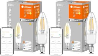 Ledvance Klassische Kerzenform mit Gl&uuml;hwendel-Design mit WiFi-Technologie, 4W, Warm wei&szlig;, E14, 1-er Pack (Packung mit 2)