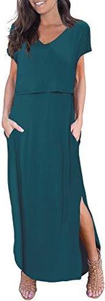 Smallshow Longue Robe Allaitement Femme Split Dress Grossesse Maternité Teal M - Sarcelle (Bleu)