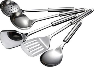Generic Lot de 5 ustensiles de cuisine en acier inoxydable avec spatule, cuillère, chemin de table léger et tapis (argent, taille unique)