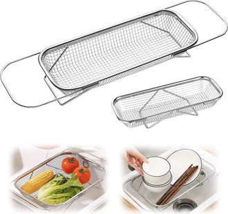 Generic Abtropfsieb f&uuml;r die Sp&uuml;le, Edelstahl-Siebkorb mit erweiterbaren Griffen f&uuml;r die K&uuml;che (klein)
