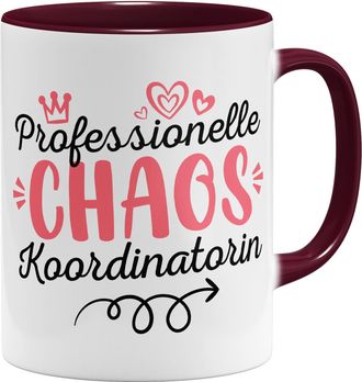 OM3 Professionelle Chaos Koordinatorin Kaffee-Tasse mit Spruch - B&uuml;rotasse B&uuml;ro - Keramik Becher - 325ml - Beidseitig Bedruckt - Bordeaux