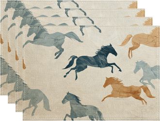 Generic Platzsets mit Pferden, rustikales Bauernhaus-Tier-Tischset f&uuml;r den Esstisch, rutschfest, waschbar, f&uuml;r drinnen und drau&szlig;en, K&uuml;che, Party, dekoratives 