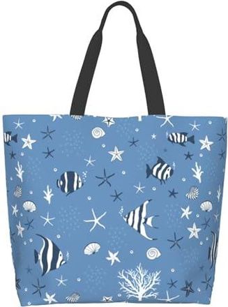Generic Poissons, Conques, &Eacute;toiles De Mer11 Sac &Agrave; Bandouli&egrave;re L&eacute;ger Sacs De Courses Grand Sac Fourre-Tout Pour Travail Shopping Quotidienne