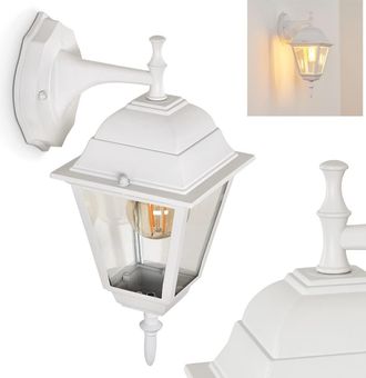 HOFSTEIN Außenwandleuchte Naofe abwärts, klassische Wandlampe aus Metall/Glas in Weiß, 1-flammige Außenleuchte mit Echtglasscheiben für Eingangsbereich/Hof/Ter