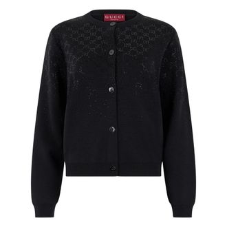 Gucci Feiner Wollcardigan mit GG-Kristallen - - Knitwear - Damen - Schwarzk - S