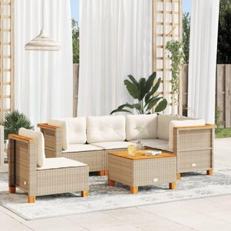 vidaXL 6-tlg. Garten-Sofagarnitur mit Kissen Beige Poly Rattan - Vidaxl
