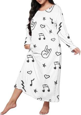 Generic Nuisette &agrave; manches longues pour femme - Chemise de nuit blanche &agrave; manches longues - Robe pyjama imprim&eacute;e - Robe de nuit douce d&eacute;t&eacute; - Chemise de nuit &agrave;