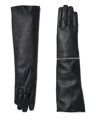 PESERICO Womens Long Leather Zip-Detail Gloves Aw25 W