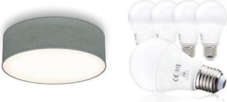 B.K.Licht Deckenlampe mit Lampenschirm aus Stoff & 5er Set LED Lampe E27 mit warmweißer Lichtfarbe