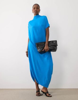 Asos robe longue &agrave; col montant avec &eacute;charpe turquoise-Bleu