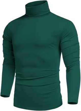 Coofandy T-Shirt à Manches Longues Homme Pulls Slim Fit Haut Thermique Maillot de Corps Col Roulé Hiversous-Vêtement Chemise Décontracté Vert foncé XXL