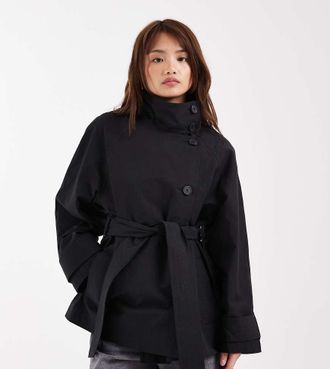 Asos Petite ASOS DESIGN Petite - Trench-coat ceintur&eacute; &agrave; col chemin&eacute;e - Noir
