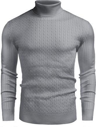 Coofandy Herren Strickpullover Warme Rollkragenpullover Regular fit Baumwolle mit Rollkragen Sweater Pulli M&auml;nner Grau M