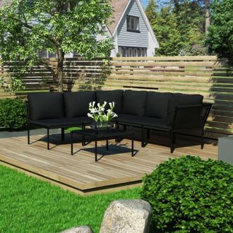 vidaXL Vidaxl - Salon de jardin 6 pcs avec coussins Noir pvc
