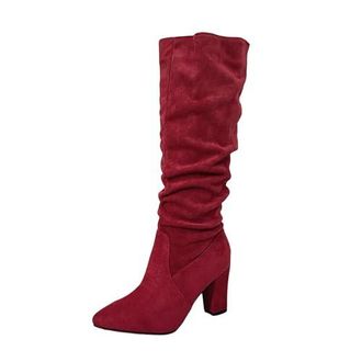 Generic Bottes montantes au genou pour femme - Talon bloc - Confortables - &Eacute;l&eacute;gantes - Couleur unie - Style d&eacute;contract&eacute; - Bout pointu - &Agrave; enfiler - Bottes d&eacute;q