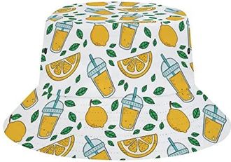 Generic Citron Jus De Fruits DÉté Dessin Animé Mignon Chapeau De Pêcheur Pliable Chapeaux De Pêcheurs Anti-UV Bucket Hat pour Camping Sports Plein Air