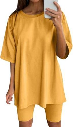 Generic Ensemble 2 pi&egrave;ces pour femme - T-shirt surdimensionn&eacute; d&eacute;contract&eacute; - Short de motard - Surv&ecirc;tement de sport - Ensemble assorti, dor&eacute;, XXL