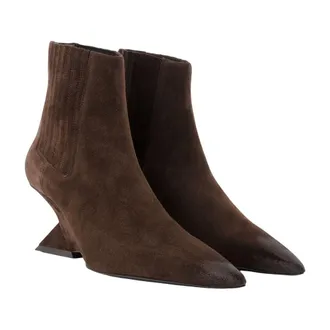 The Attico Womens Cheope Ankle Boots - The Attico Leather Brown Calfskin Shoes Ankle-Boots