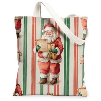 Generic Sacs fourre-tout en toile de No&euml;l, motif P&egrave;re No&euml;l, sacs de courses r&eacute;utilisables, sacs de courses amusants l&eacute;gers et lavables en toile pour cadeaux d