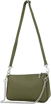 modamoda.de T237 Sac Bandouli&egrave;re en Cuir avec Cha&icirc;ne Petit fait main en Italie, vert olive, Small