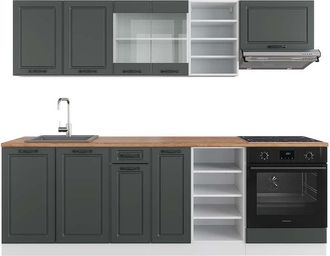 Vicco Küchenzeile R-Line, Küchenblock, Anthrazit Landhaus/Weiß, 240 cm, AP Eiche