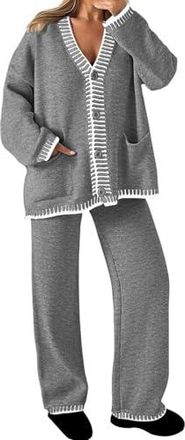 Generic Femme Ensemble De Costume Tricot Manche Longue Deux Pièces Pyjama Dintérieur Vêtements Automne Hiver Chaud Ensemble Chemise Pantalon Décontracté Chic 