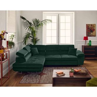 Best Mobilier Dimas - links 5-sitzer - schlaffunktion und bettkasten und verstellbare kopfst&uuml;tzen - aus samt - gr&uuml;n