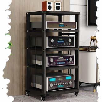 Generic HiFi-Rack, AV-Medienst&auml;nder Mit Rollen, 3/4/5-stufiger Audio-Video-Regal Verst&auml;rker Rack, Holz-Stereoschrank, Verstellbare Regale, CD-Player-St&auml;nder F