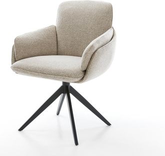 DELIFE Drehstuhl Luan-Flex mit Armlehnen Webstoff Soft Beige Kreuzgestell breit Schwarz 360&deg; drehbar Wippfunktion, Esszimmerst&uuml;hle