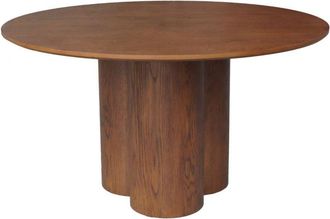 Sweeek Table à manger ronde bois dhévéa et placage chêne noyer 4 places 130cm - Leonore