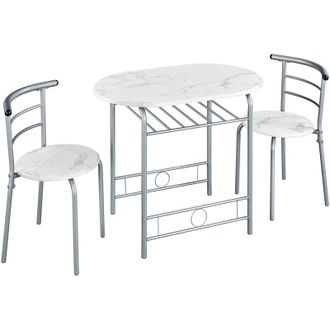 Yaheetech Ensemble Table de Salle &agrave; Manger Ronde avec 2 Chaises en Bois mdf et en M&eacute;tal Ensemble de Meubles 3 Pi&egrave;ces avec Porte-Bouteilles pour Petit Espace 90
