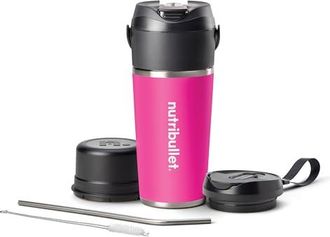 NutriBullet Flip, Smoothie Mixer to go, 590 ml isolierter Edelstahl Thermobecher, hält 24h kalt, kabellos, wiederaufladbar (USB-C) für 14+ Mixvorgänge, Eiscrusher