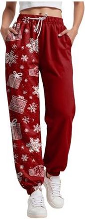 Generic Pantalon de jogging athlétique taille haute pour femme, pantalon dentraînement sur le thème de Noël, pantalon dentraînement avec poches et cordon de s