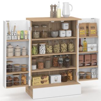 IDMarket Buffet bas de cuisine ALTO H.90 cm avec rangements blanc et bois