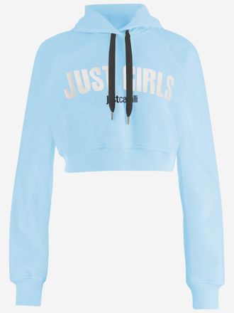 Just Cavalli Womens Cropped Cotton Sweatshirt Light Blue Top