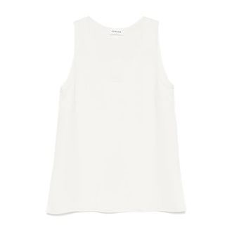 P.A.R.O.S.H. &Auml;rmellose Cremefarbene Bluse mit Seitenschlitzen - - Tops - Damen - Beige - L