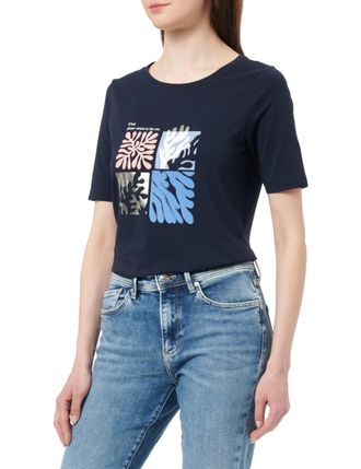 s.Oliver Damen 2144441 T-Shirt mit Frontprint, blau 59D0, 38