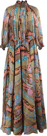 Dior Multicolour Patterned Pleated Silk Maxi Dress Size L