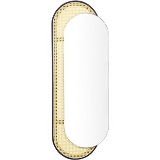 Beliani Beliani - Miroir Mural à Suspendre de Forme Ovale Cadre en Rotin et Métal Noir 51 x 143 cm Léger Creil