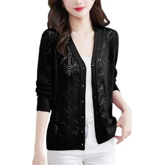 Generic Cardigan en tricot de soie pour femme - Style d&eacute;contract&eacute;, Noir/blanc, XXL