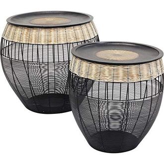 Kare Design Design Beistelltisch African Drums 2er Set, Rund, Modernes Tischset, Kaffeetisch, Nachttisch, Schwarz/Braun, Wohnzimmer, Sofatisch,Schlafzimmer 48x46x