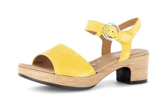 Gabor Sandalette GABOR KRETA, Damen, Gr. 37, dunkekgelb, Ziegenveloursleder, Schuhe Sandalette, Blockabsatz, Sommerschuh, Riemchensandale in Komfortweite G 