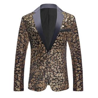 Generic Veste en velours pour homme avec motif mosa&iuml;que &agrave; paillettes - Veste de costume &agrave; paillettes avec col ch&acirc;le pour chanteur de sc&egrave;ne Showmaster - Blazer